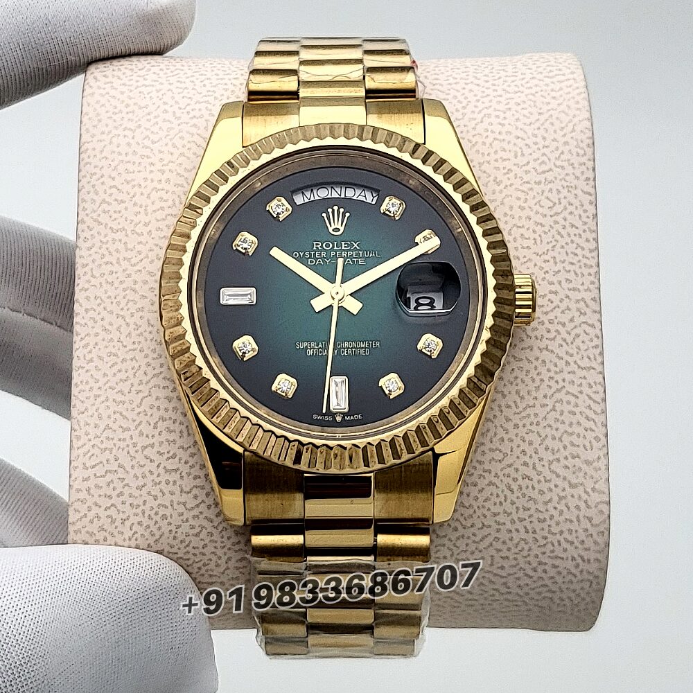 Rolex Day-Date Yellow Gold Diamonds Set Green Ombre Dial 40mm High Quality Swiss Automatic ...