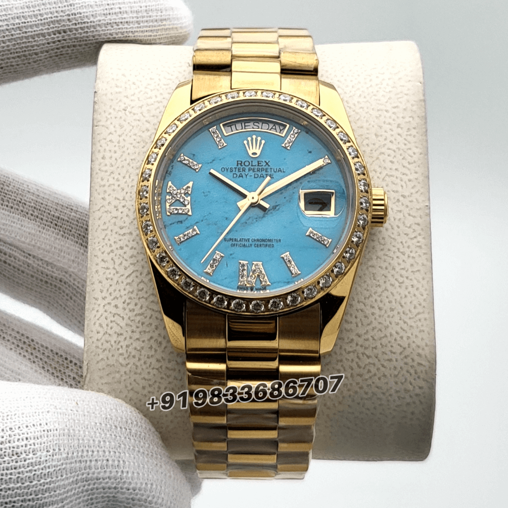 Rolex Day-Date Yellow Gold Turquoise Dial 36mm High Quality Swiss ...